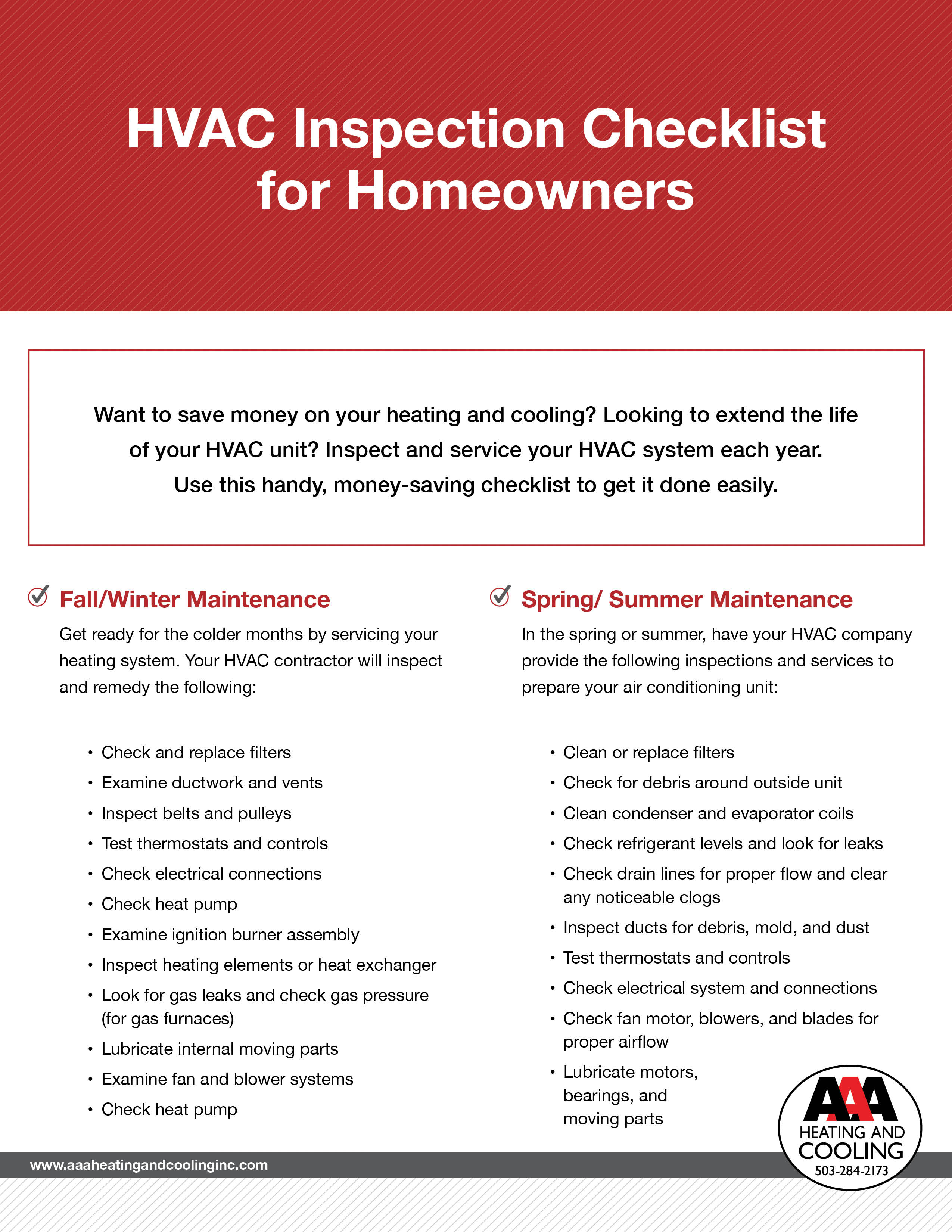 AAA HVAC Inspection Checklist For Homeowners 1 